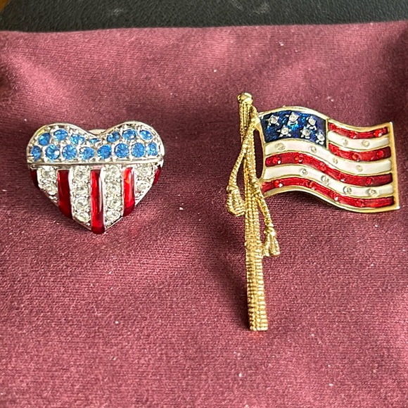 Jewelry | Swarovski Heart American Flag Pin Unbranded Flag Pin | Poshmark
